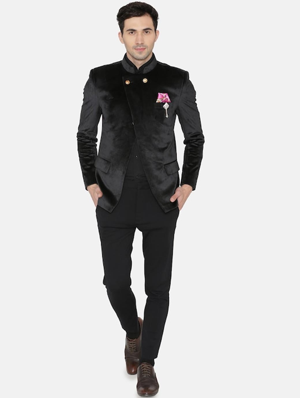 Men Black Solid Regular Fit Blazer